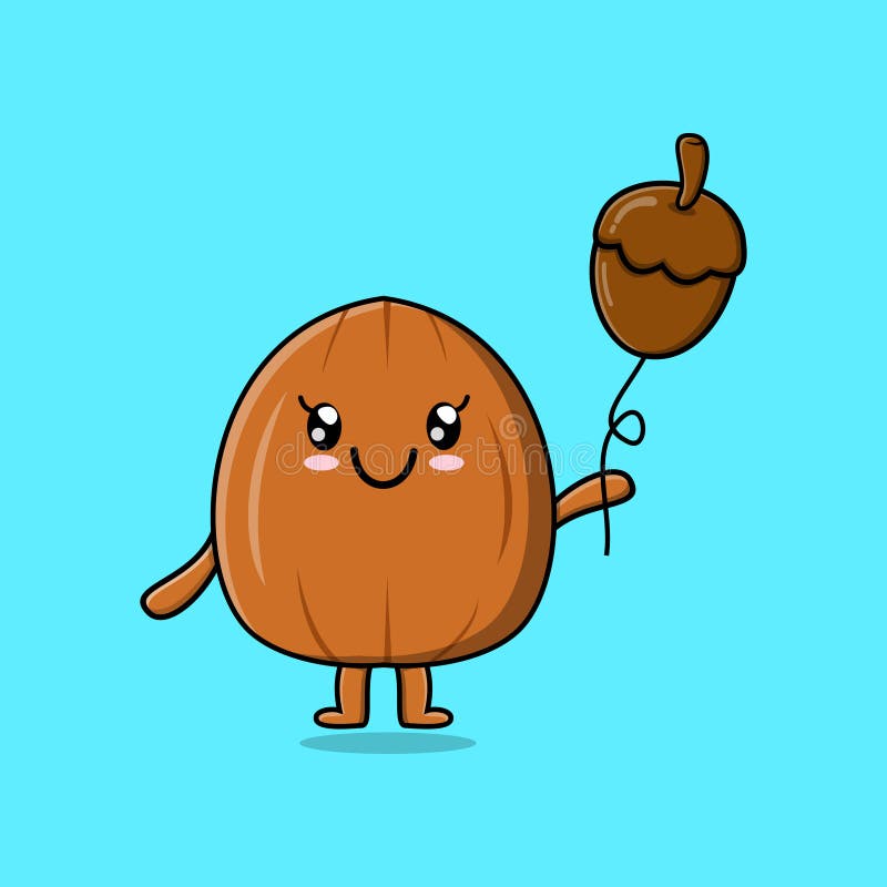 Cute Cartoon Almond Nut Float with Acorn Balloon Stock Vector ...