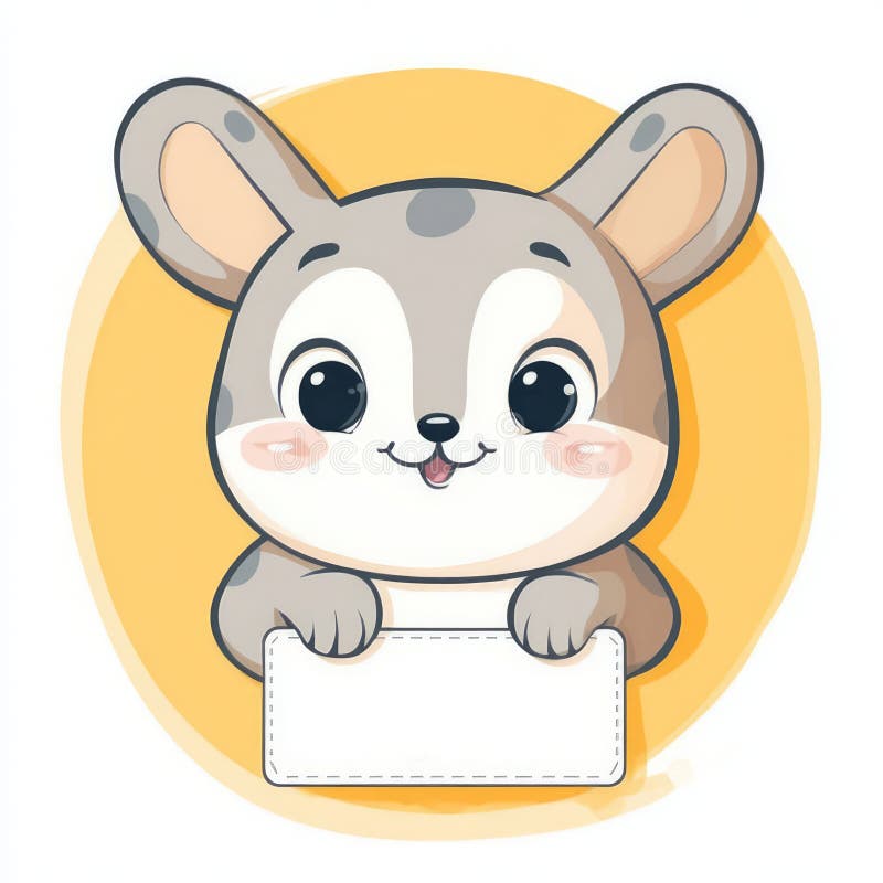 Cute Cartoon Animal Holding Blank Name Tag with Cheerful Expression ...
