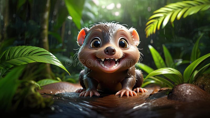 Cute Cartoon Animal in a Rainforest. Stock Illustration - Illustration ...