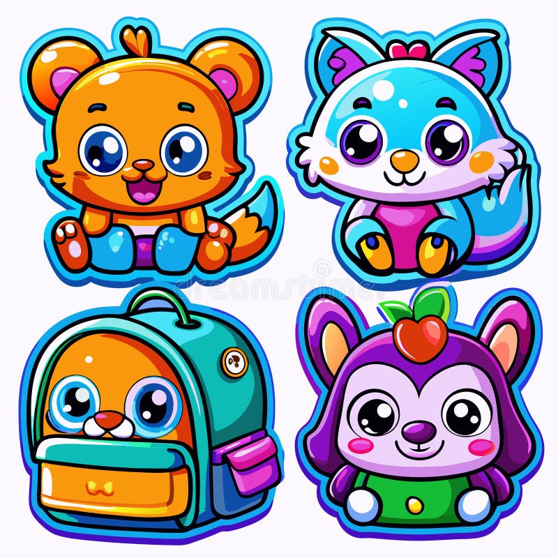 Cute Cartoon Animals and Backpack. (1 Stock Vector - Illustration of ...