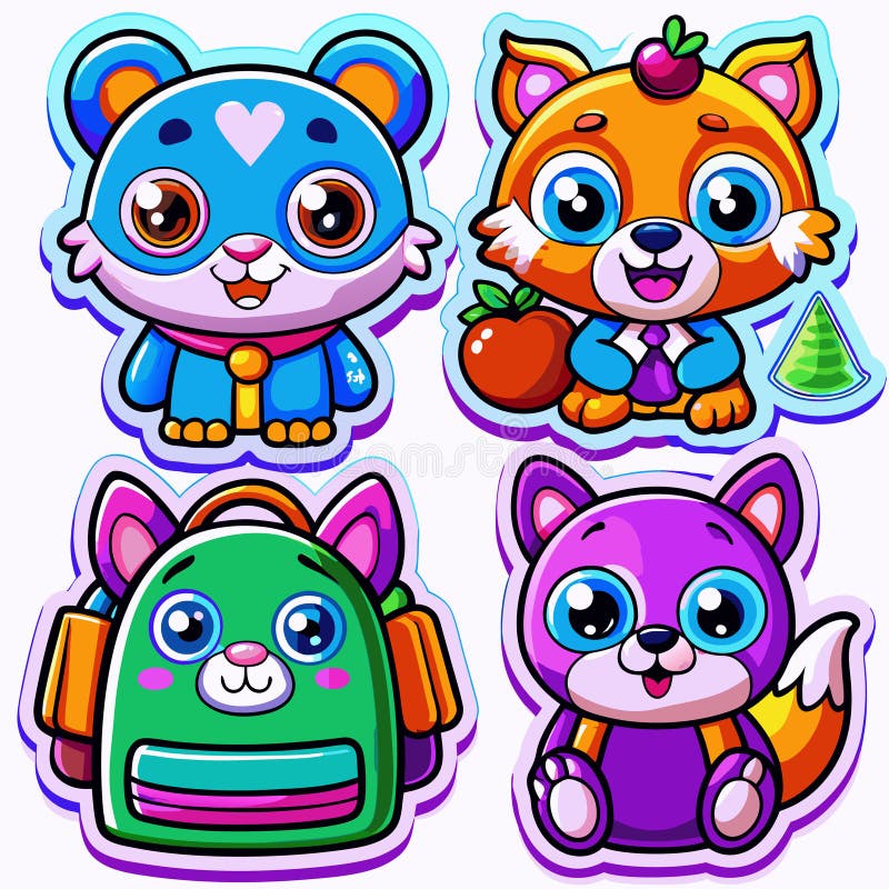 Cute Cartoon Animals Backpack, Fox, Bear, School Stock Vector ...