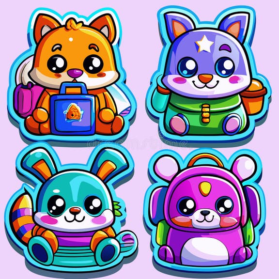 Cute Cartoon Animals with Backpacks. (1 Stock Vector - Illustration of ...