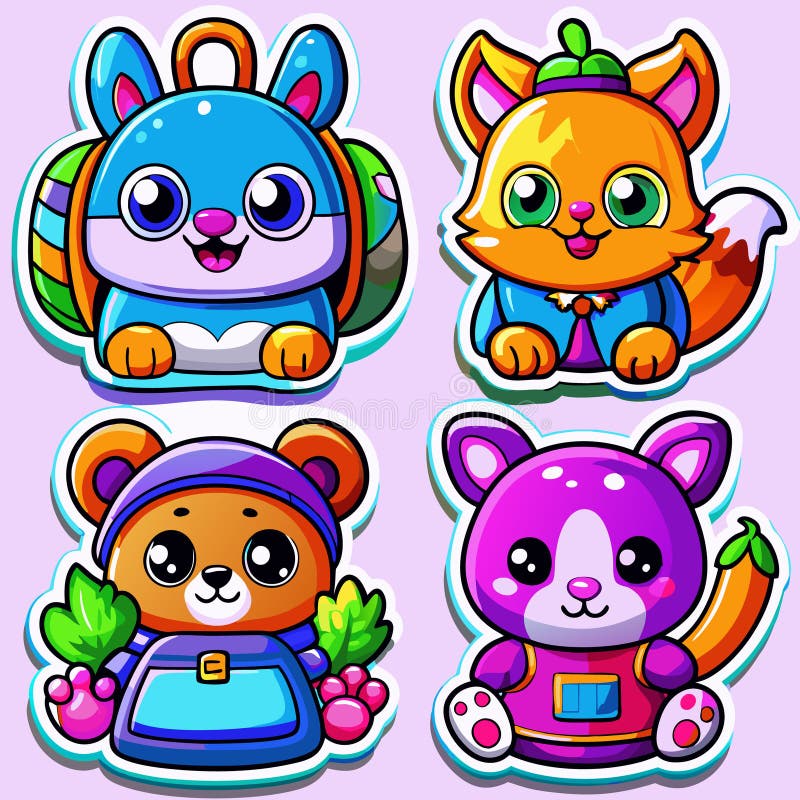 Cute Cartoon Animals with Backpacks Stock Vector - Illustration of ...