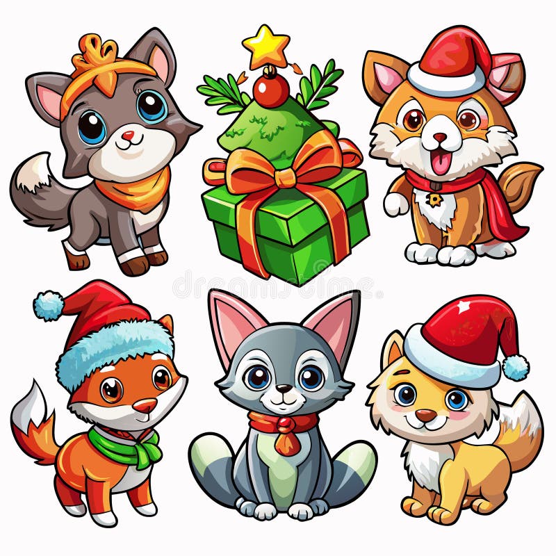 Cute Cartoon Animals Celebrating Christmas. (36 Stock Vector ...