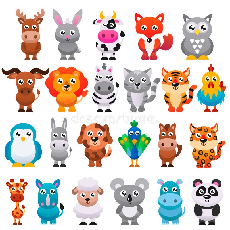 Cute Cartoon Animals Collection. Vector Illustration Stock Illustration ...