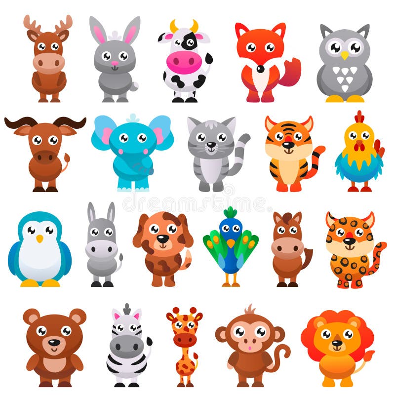 Cute Cartoon Animals Collection. Vector Illustration Stock Illustration ...