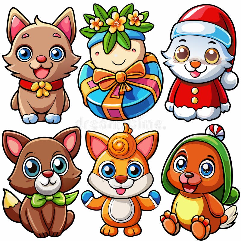 Cute Cartoon Animals and Gift Celebrating Christmas Stock Vector ...