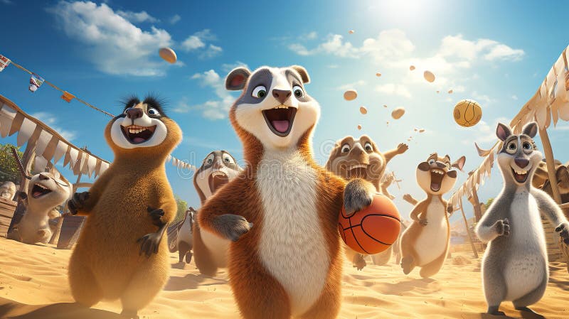 Cute Cartoon Animals Having Fun in the Sun on the Beach Stock ...