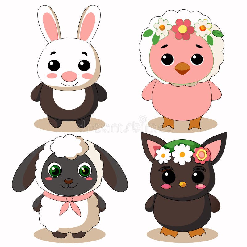 Cute Cartoon Animals Rabbit, Chick, Lamb, Owl Stock Vector ...