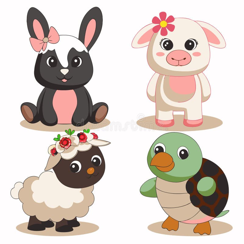 Cute Cartoon Animals Rabbit, Lamb, Sheep, Turtle Stock Vector ...