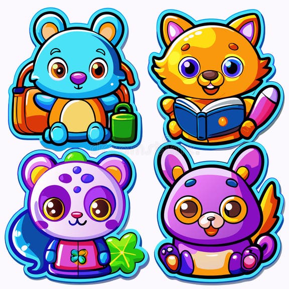 Cute Cartoon Animals Ready for School Stock Vector - Illustration of ...