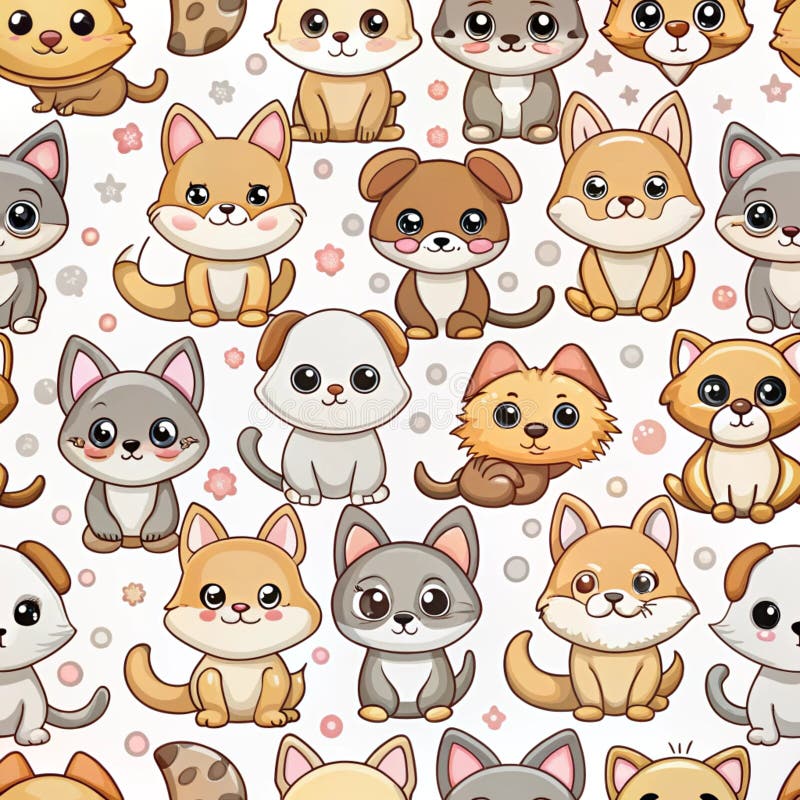Cute Cartoon Animals Seamless Pattern Stock Photo - Image of pets, light: 383699658