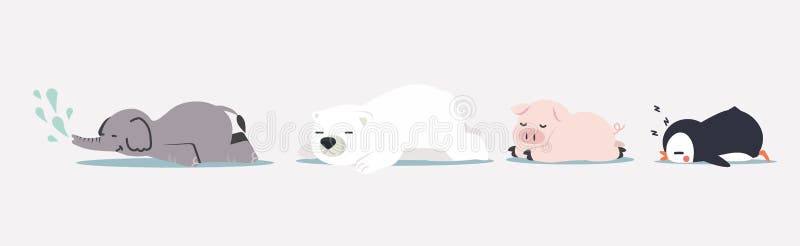 Cute Cartoon Animals Sleeping Vector Stock Vector - Illustration of ...
