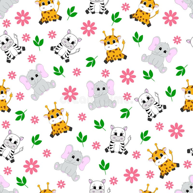 Cute Cartoon Animals. Vector Illustration for Children. Seamless ...