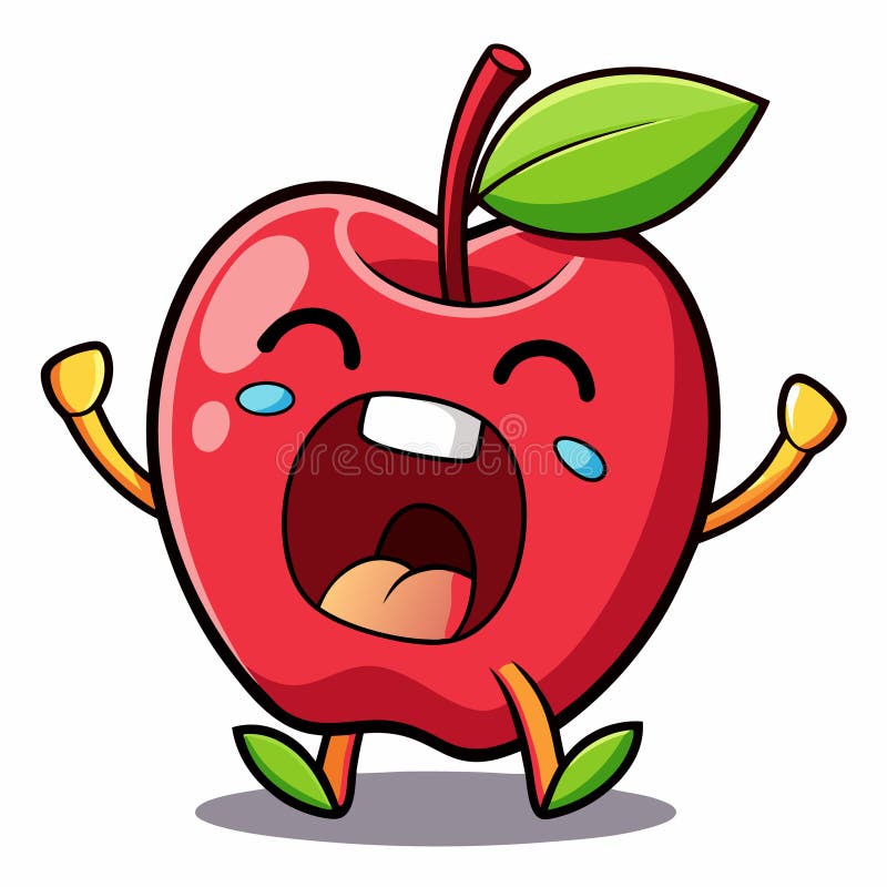 Cute, Cartoon Apple Character Crying Stock Vector - Illustration of ...