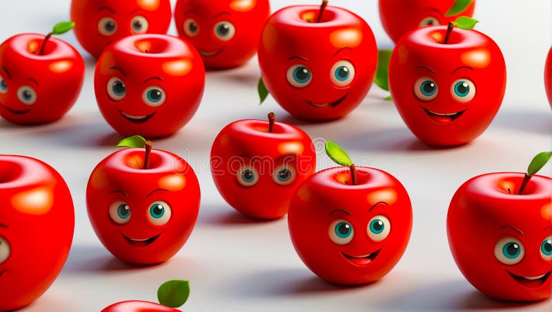 Cute Cartoon Apple Red Fun Food Stock Illustration - Illustration of ...