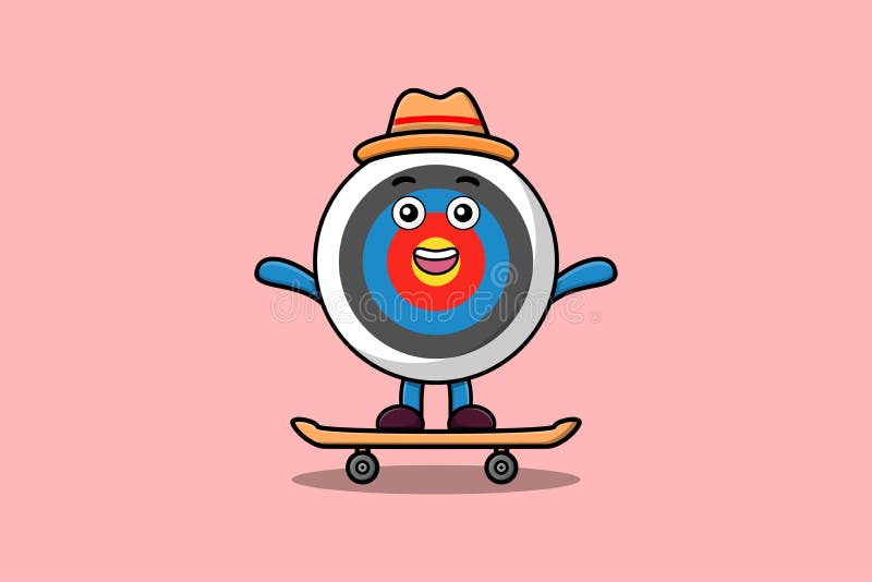 Cute Cartoon Archery Target Standing on Skateboard Stock Vector ...