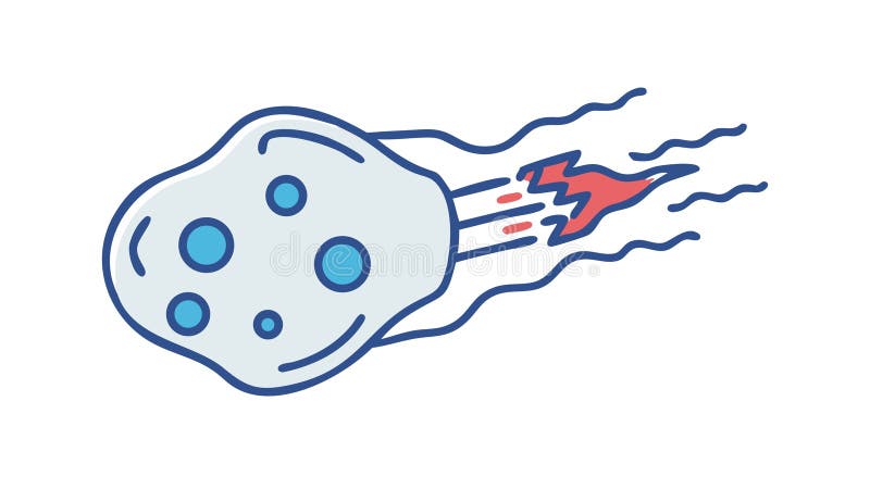 A Cute Cartoon Asteroid with a Rocket Engine and Red Flame Trail ...