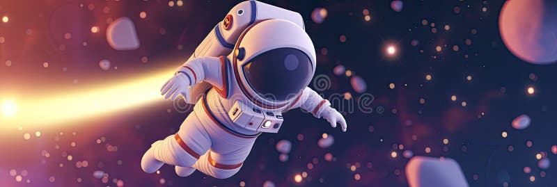 Cute Cartoon Astronaut Flying in Zero Gravity Space Stock Illustration ...
