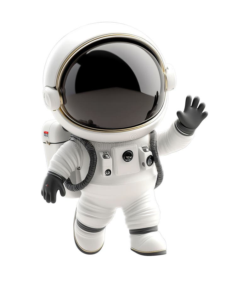 A Cute Cartoon Astronaut Waves on a White Background Stock Image ...