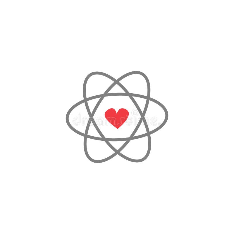 Cute Cartoon Vector Atom Icon with Red Heart Stock Vector ...