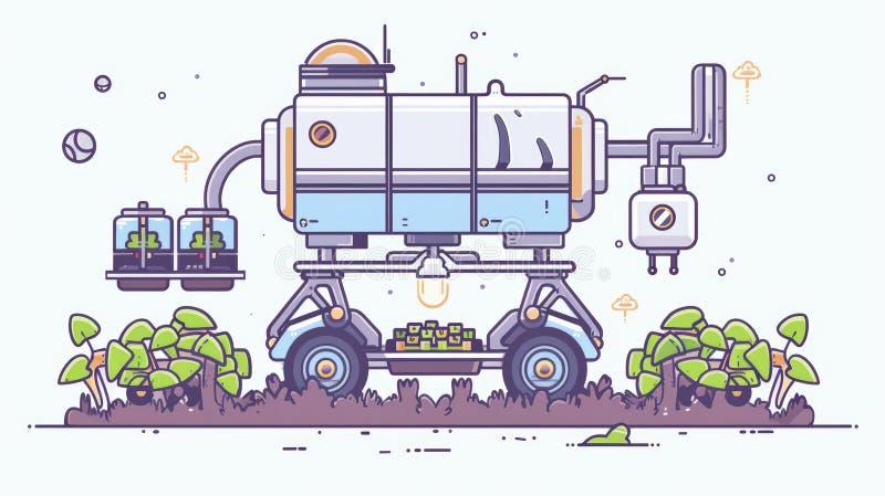 A Cute Cartoon of an Autonomous Space Farming Operation Stock ...