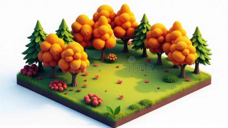 Cute Cartoon Autumn Forest Isometric View - 3D Render Stock ...