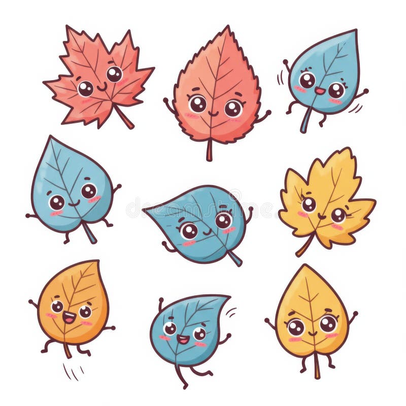 Cute Cartoon Autumn Leaves Illustration Stock Illustration ...