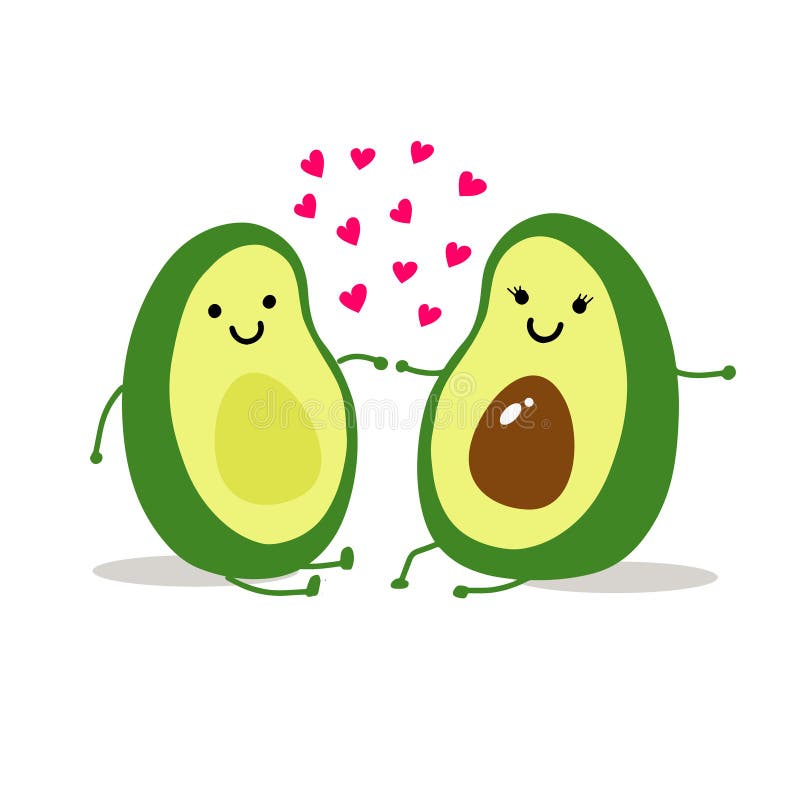 Cute Cartoon Avocado Couple In Love Avocuddle Two Avocado Halves St