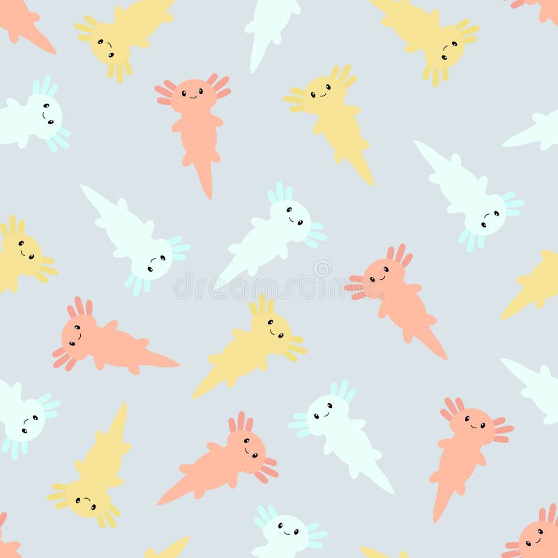 Cute Cartoon Axolotl. Seamless Pattern. Vector Stock Vector ...