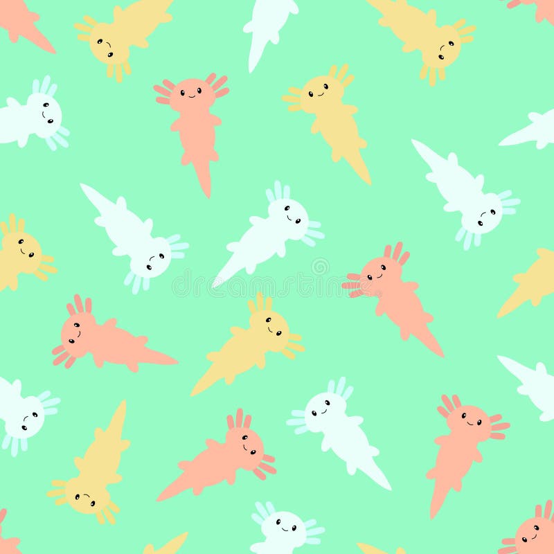 Cute Cartoon Axolotl. Seamless Pattern. Vector Stock Vector ...