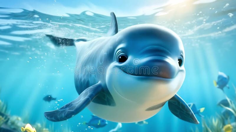 Cute Cartoon of a Baby Dolphin Animation Stock Video - Video of ...