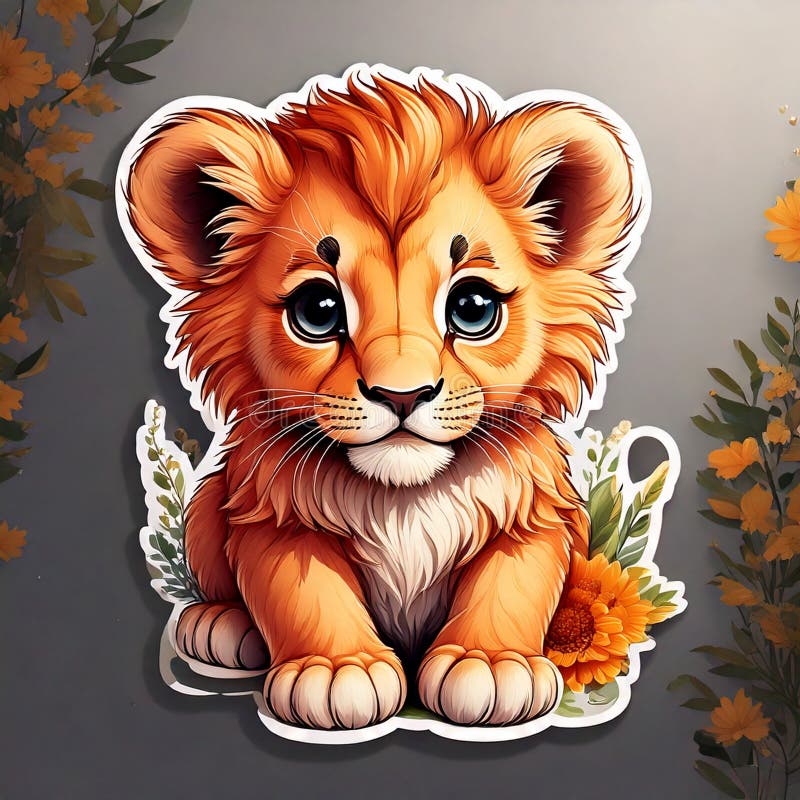 Cute Cartoon of a Baby Lion Cub Sitting Stock Illustration ...