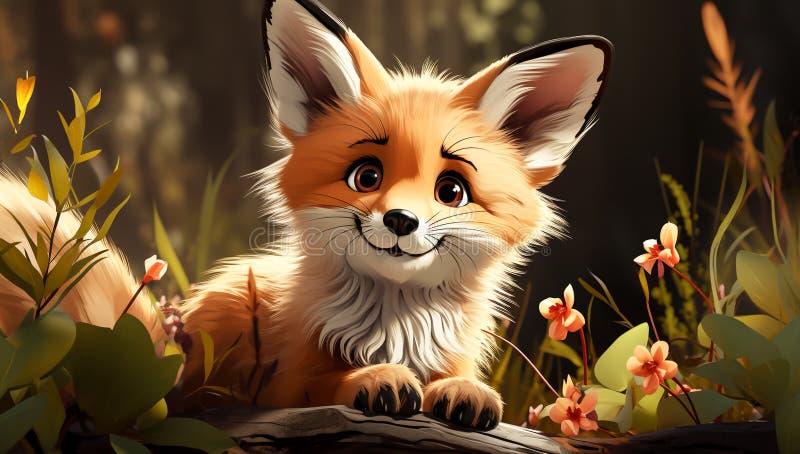 Cute Cartoon of a Baby Red Fox for Illustrations for Children. AI ...