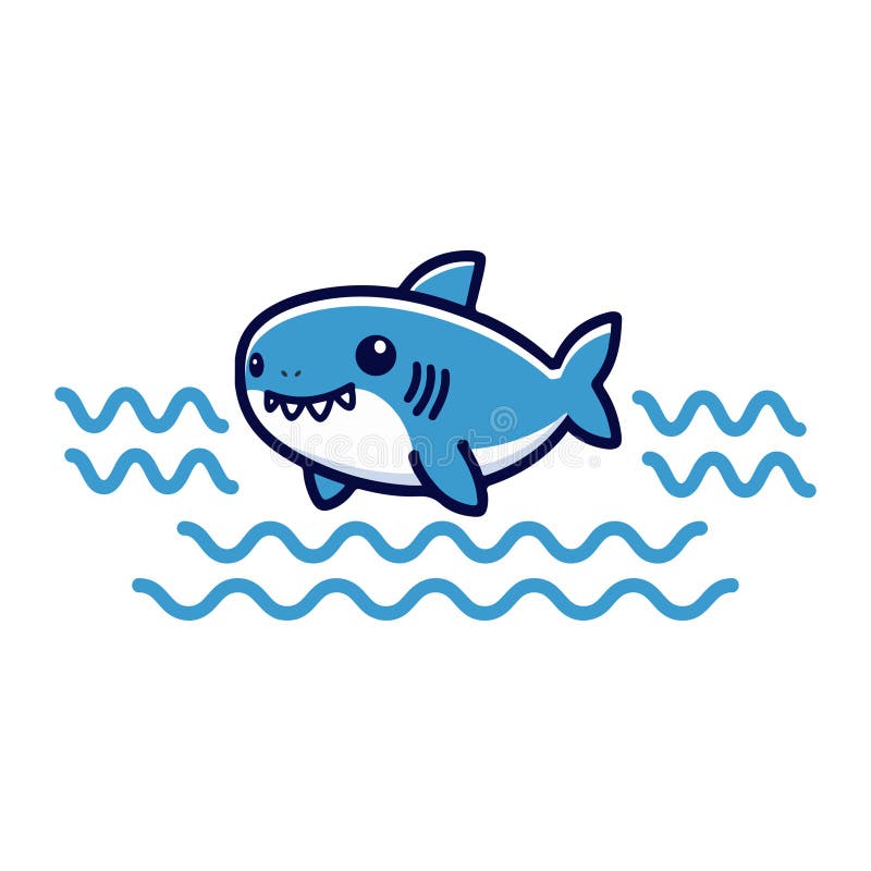 Cute Cartoon Baby Shark with Wave Stock Vector - Illustration of tail ...