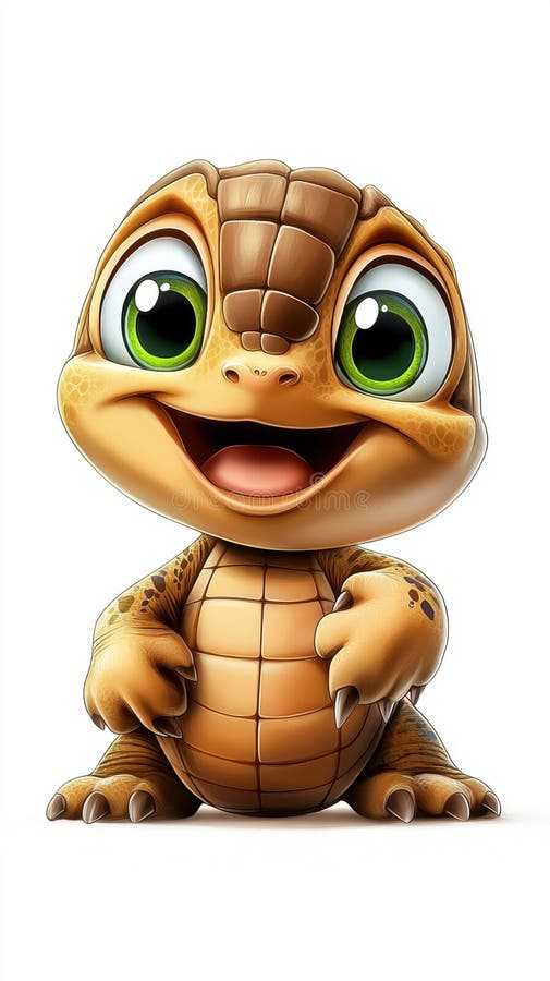 Cute Cartoon Baby Turtle with Large Eyes and Happy Expression Stock Illustration - Illustration ...