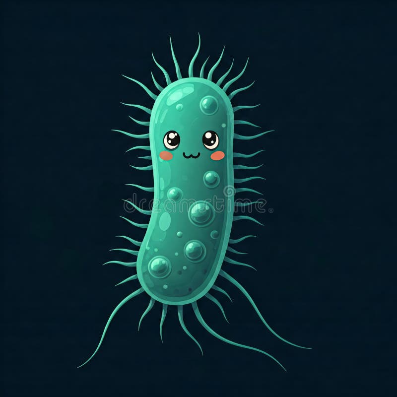 Cute Cartoon Bacteria with Happy Face and Tentacles in Dark Background ...