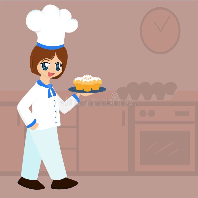 Cute Cartoon Baker Girl stock vector. Illustration of cupcake - 3264873