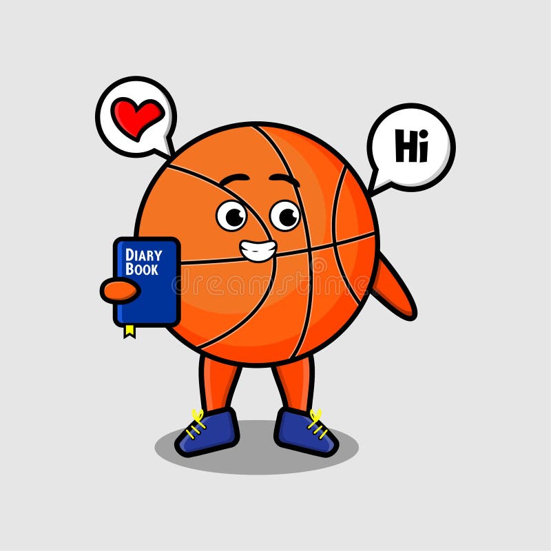 Cute Cartoon Basketball Holding Diary Book Stock Vector - Illustration ...
