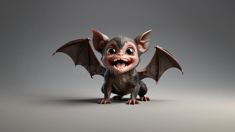 Cute Cartoon Bat with Big Eyes and Open Mouth. Stock Illustration ...