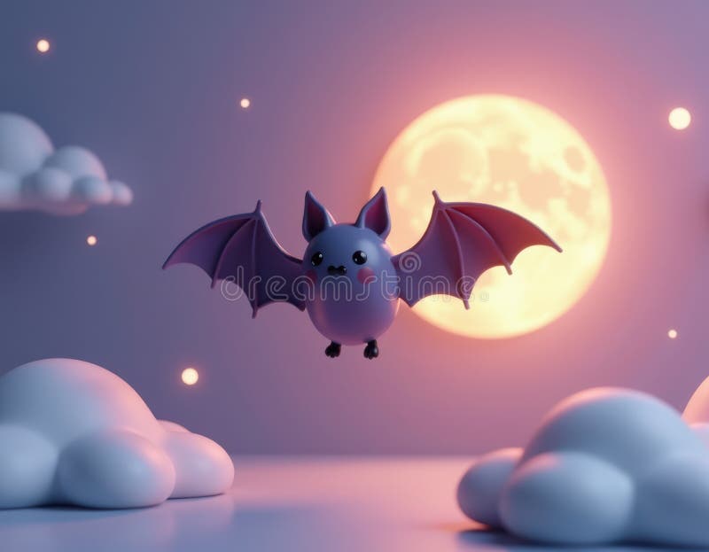 Cute Cartoon Bat Flying at Night Under the Moon Stock Illustration ...