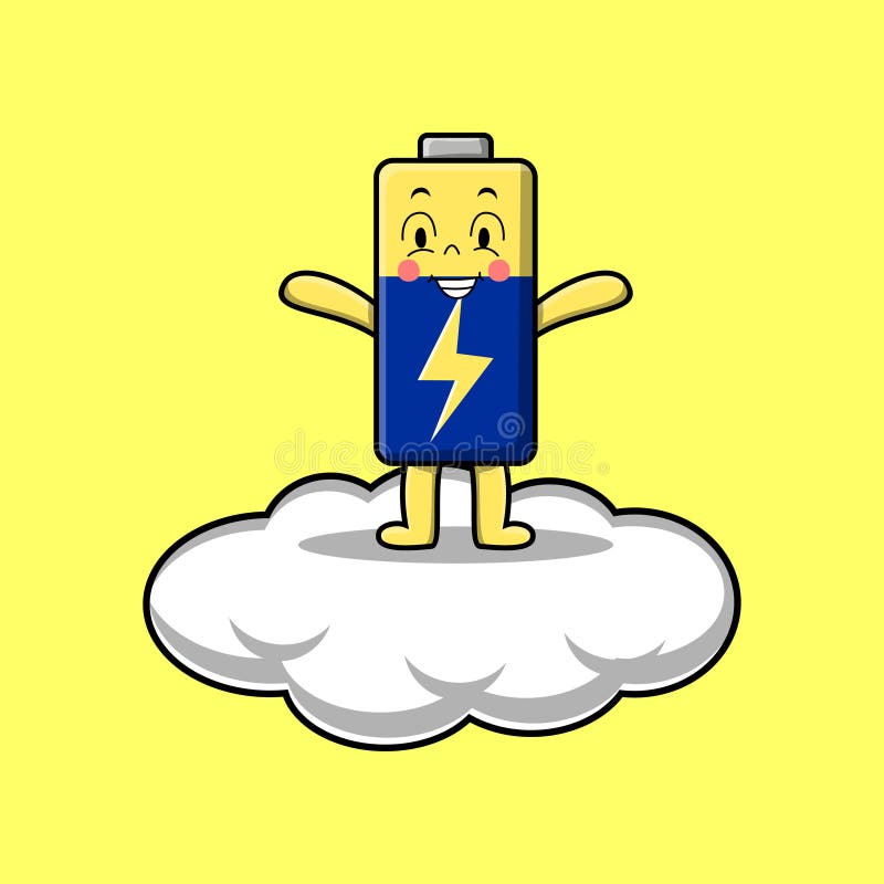 Cute Cartoon Battery Character Standing in Cloud Stock Vector ...