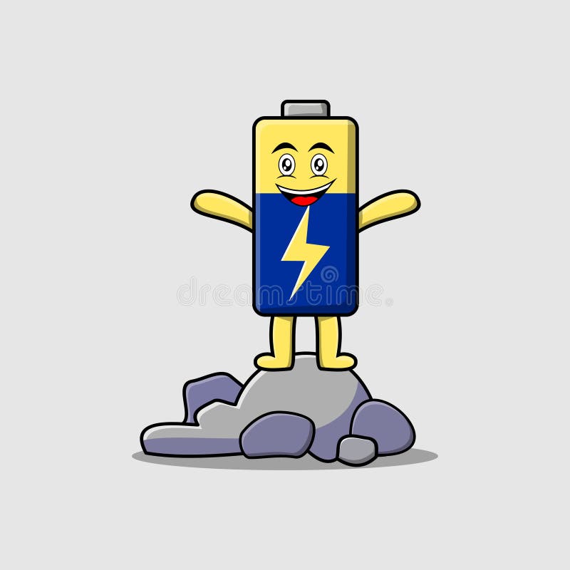 Cute Cartoon Battery Character Standing in Stone Stock Vector ...