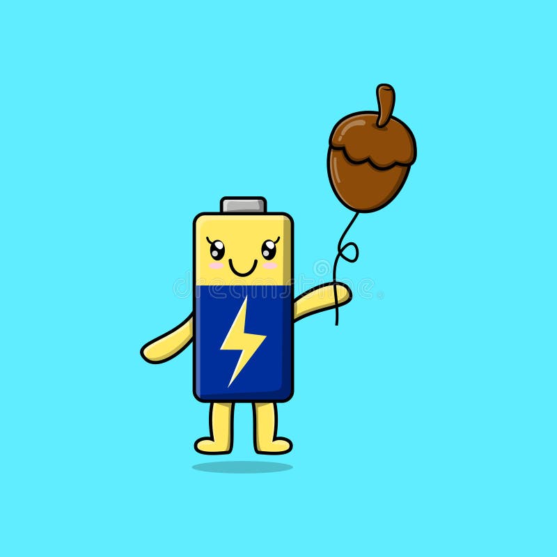 Cute Cartoon Battery Floating with Acorn Balloon Stock Vector ...