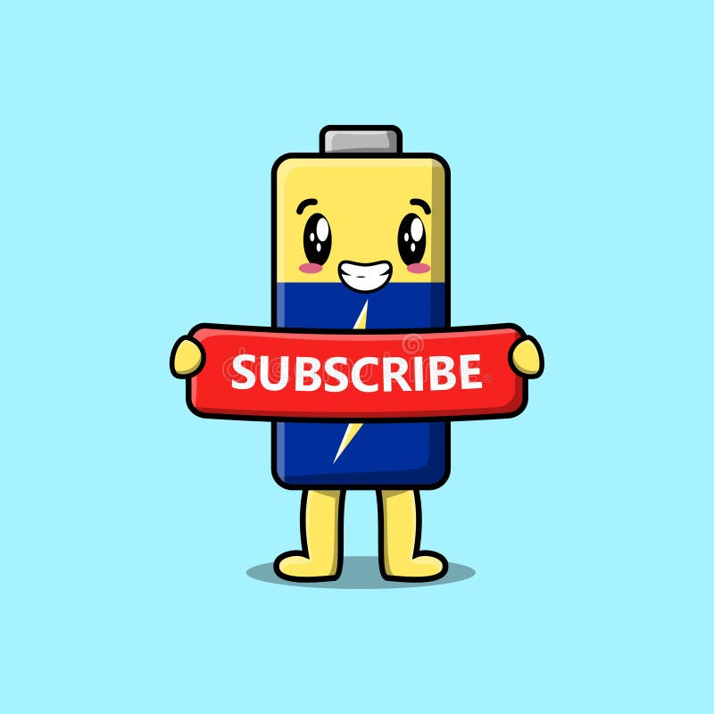 Cute Cartoon Battery Holding Red Subscribe Board Stock Vector ...