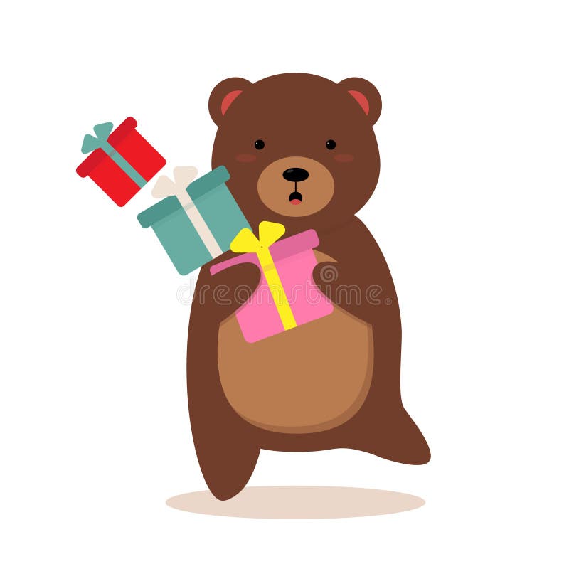 A Cute Cartoon Bear with Falling Gifts Stock Vector - Illustration of ...