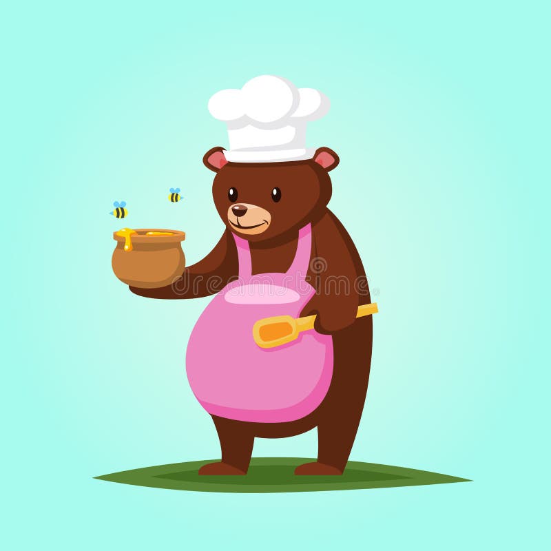 Cute Cartoon Bear with Honey Vector Illustration Stock Illustration ...