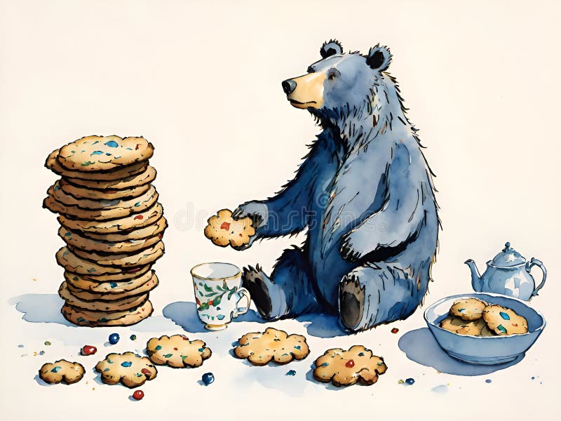 Cute Cartoon Bear Making Cookies for a Fun Holiday. Stock Illustration ...