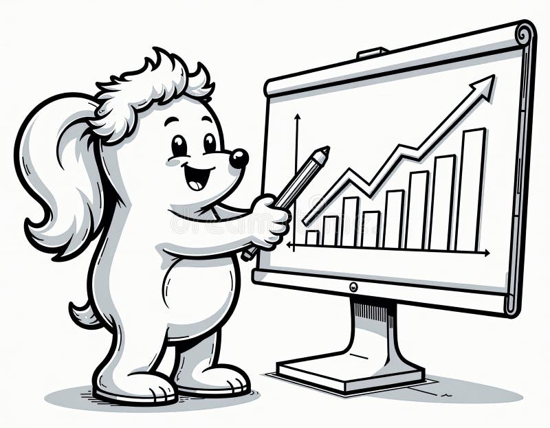 Cute Cartoon Bear Presenting Business Growth Graph on Whiteboard Stock ...