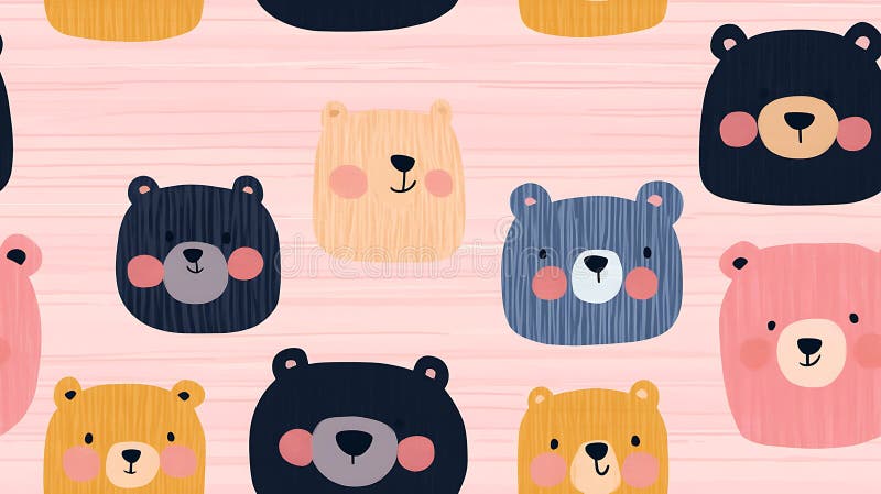 Cute Cartoon Bears Seamless Pattern Pink Pastel Background Whimsical ...